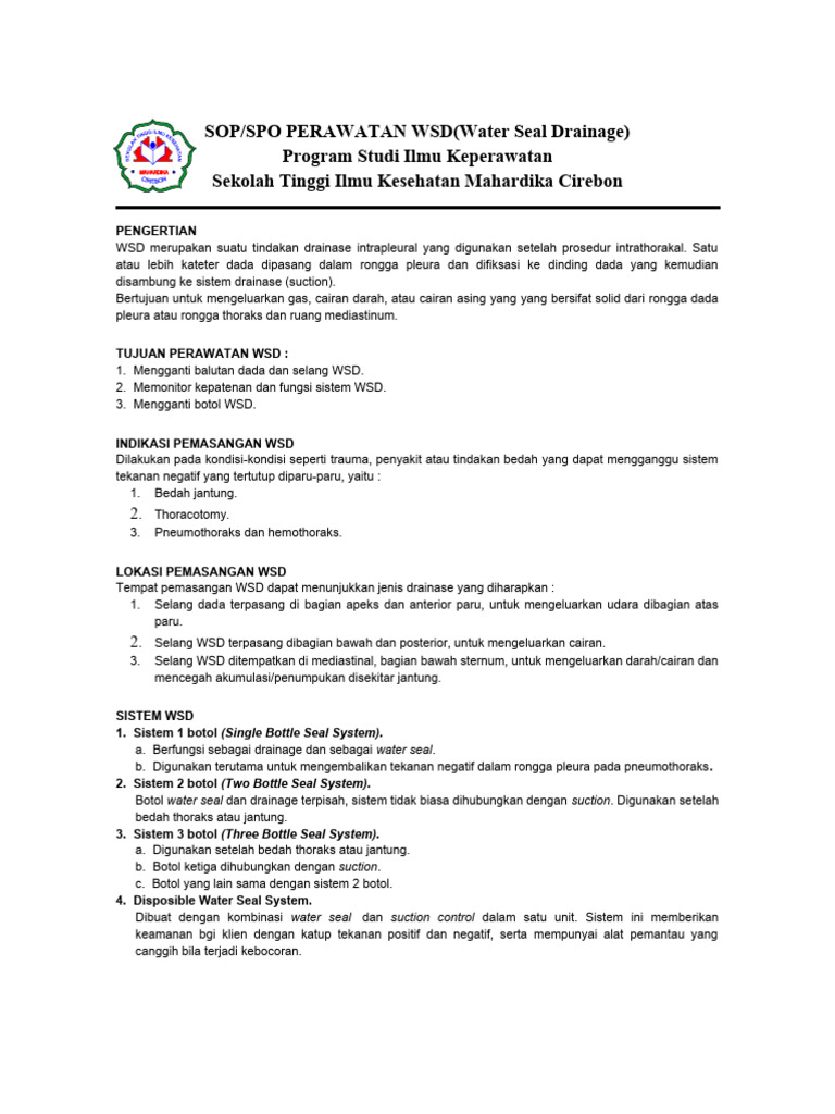 Sop Perawatan WSD | PDF | Sains & Matematika