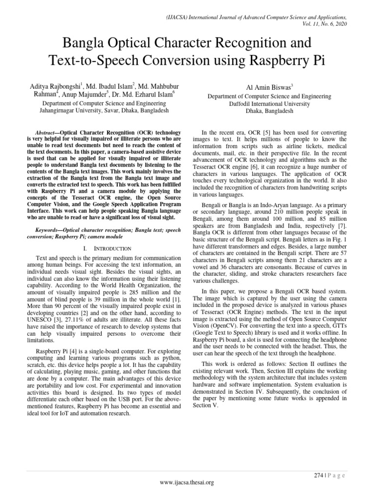 Paper 36-Bangla Optical Character Recognition | PDF | Optical Character Recognition | Raspberry Pi