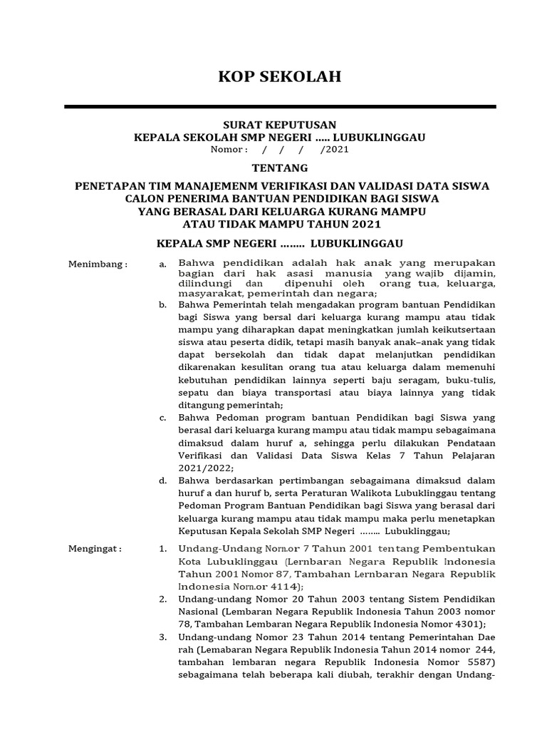 Contoh SK Tim Verval 2021 | PDF