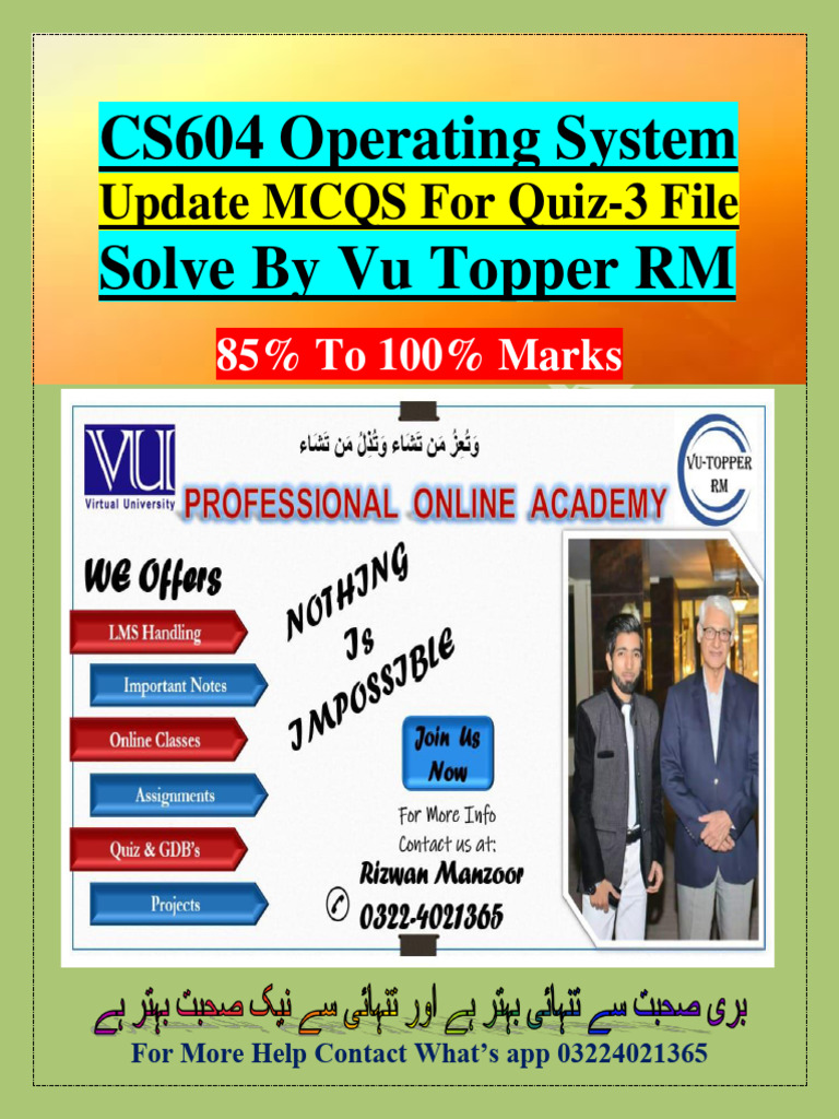 CS604 Quiz-3 by Vu Topper RM | PDF | Computer Data Storage | Process (Computing)