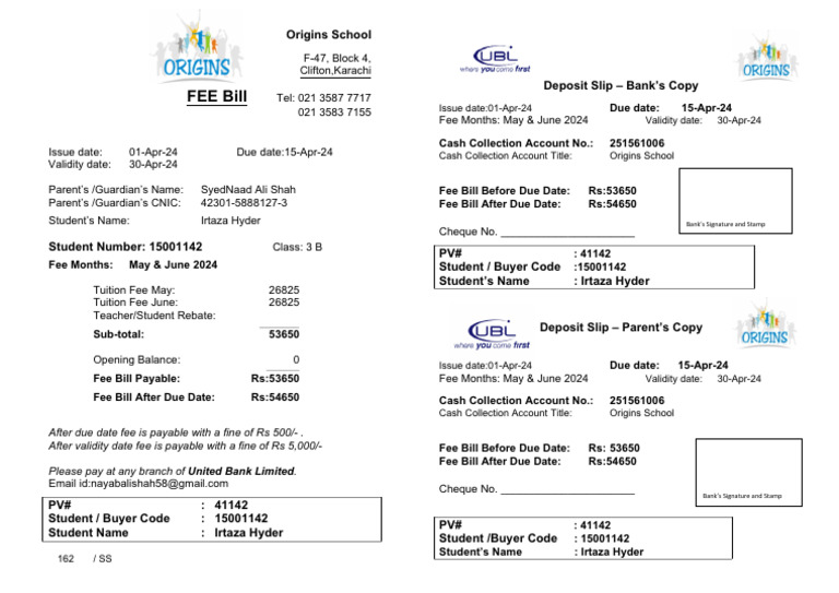 Origins Bill - PV - May 0june24 - Email - MM UBL | PDF | Cheque | Banks