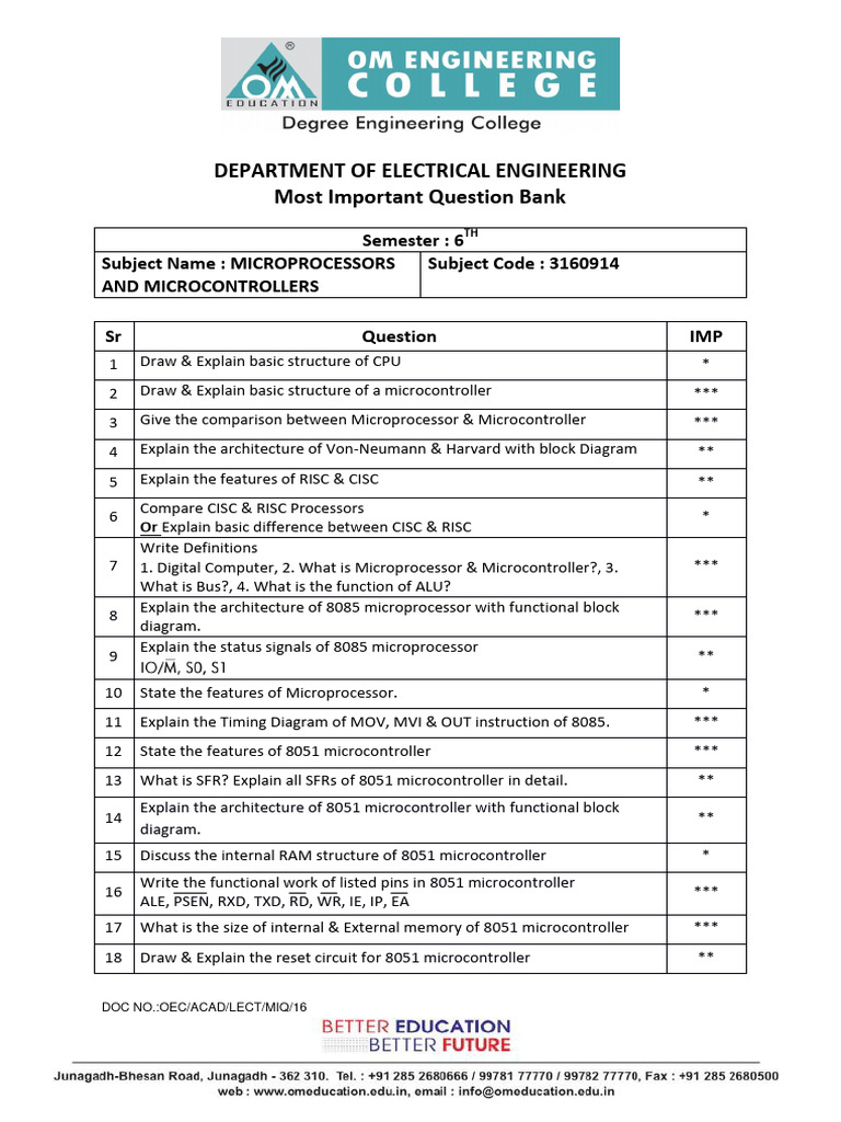 B6. Most Imp Question Bank | PDF | Central Processing Unit | Microcontroller