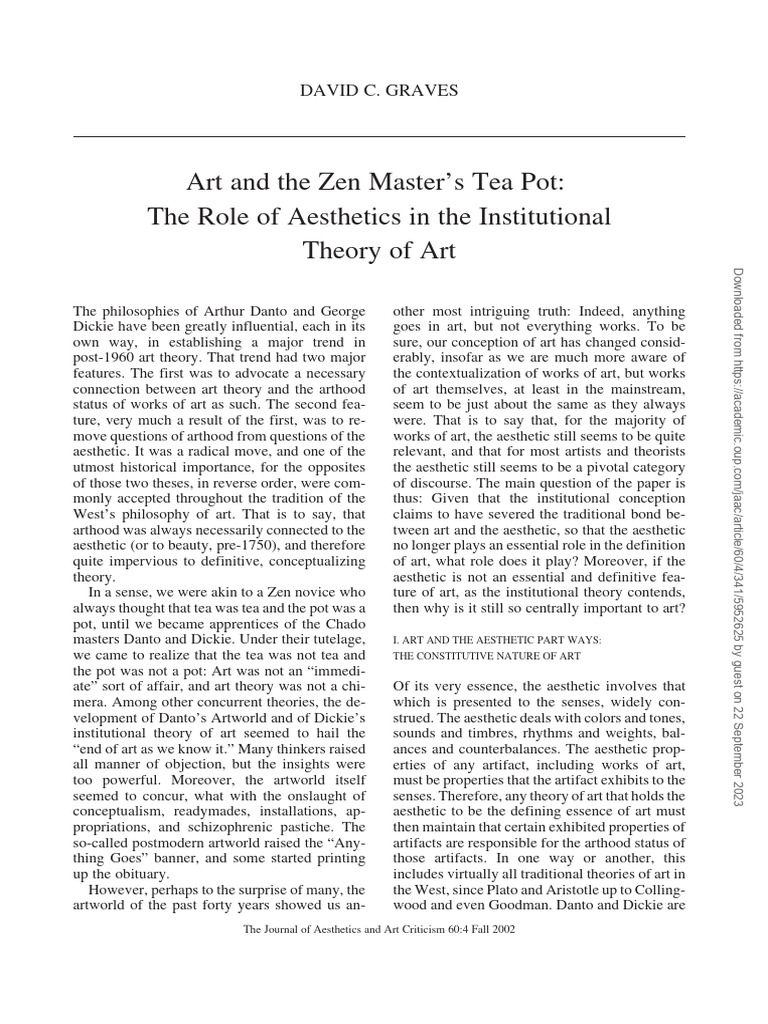 Art and The Zen Master's Tea Pot - The Role of Aesthetics in The Institutional Theory of Art ...