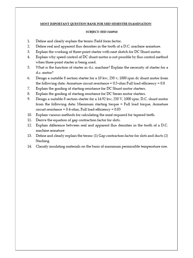 EED Important Question Bank For Mid Exam | PDF
