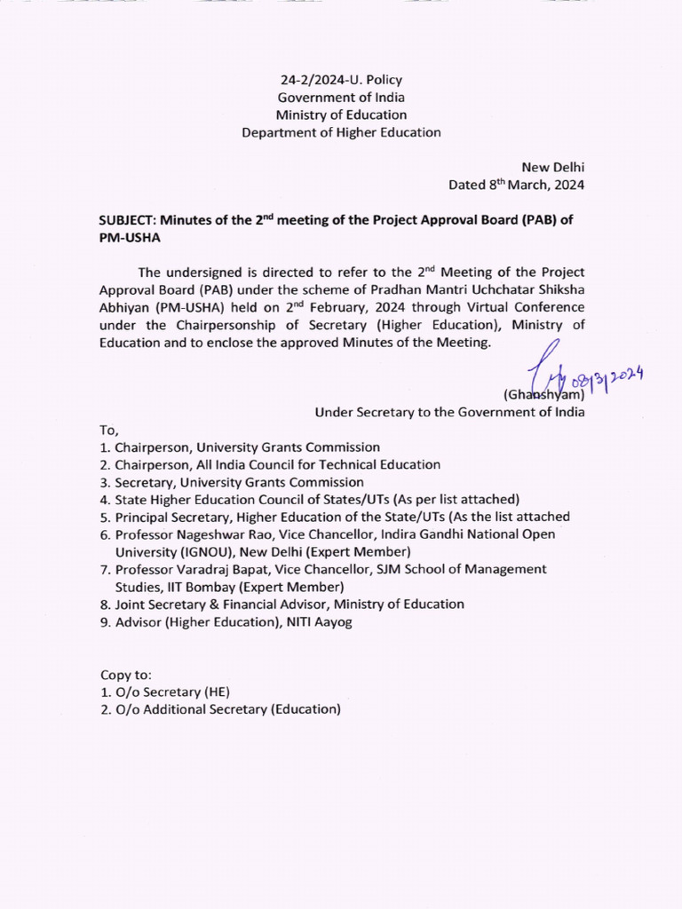 PM-USHA List of Approved Projects | PDF | Government Of India