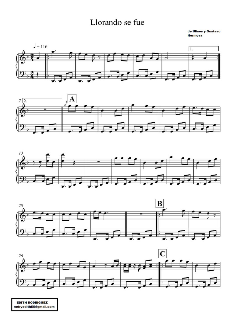 Llorando Se Fue - Partitura. | PDF