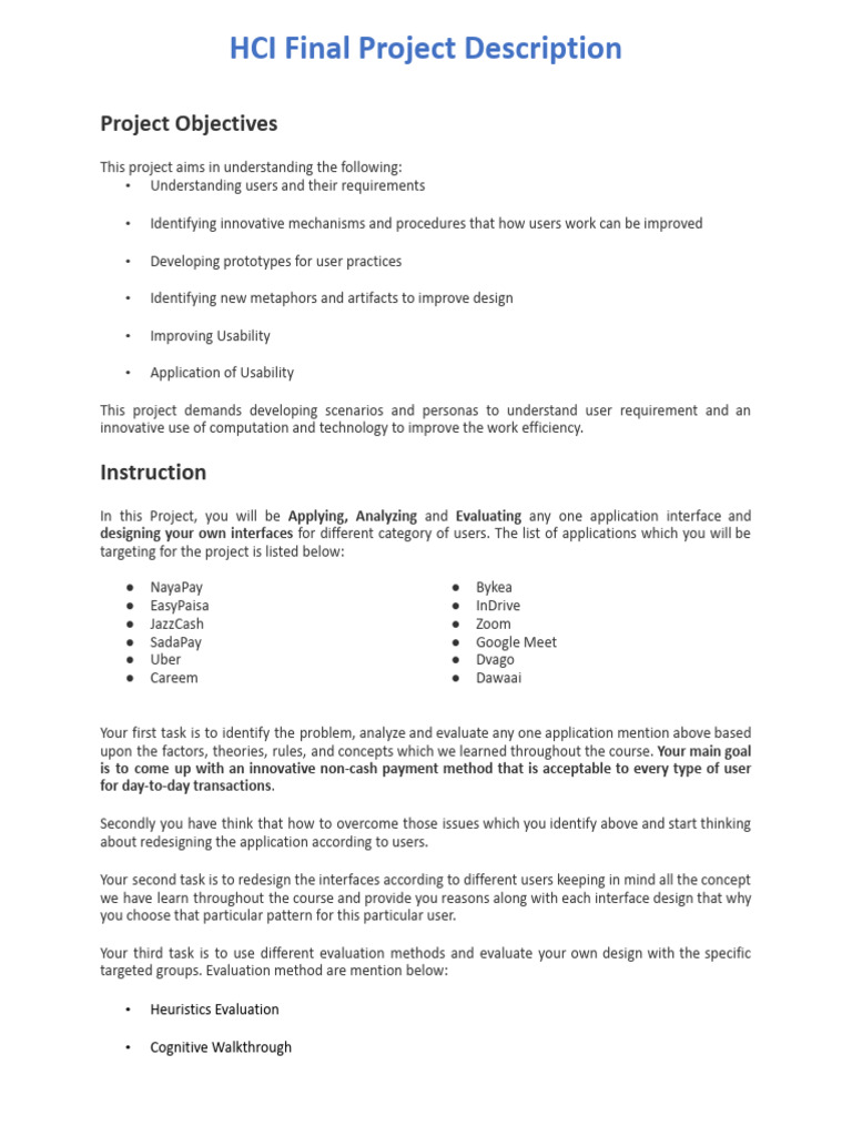 HCI Project Description | PDF | Usability | Cognitive Science