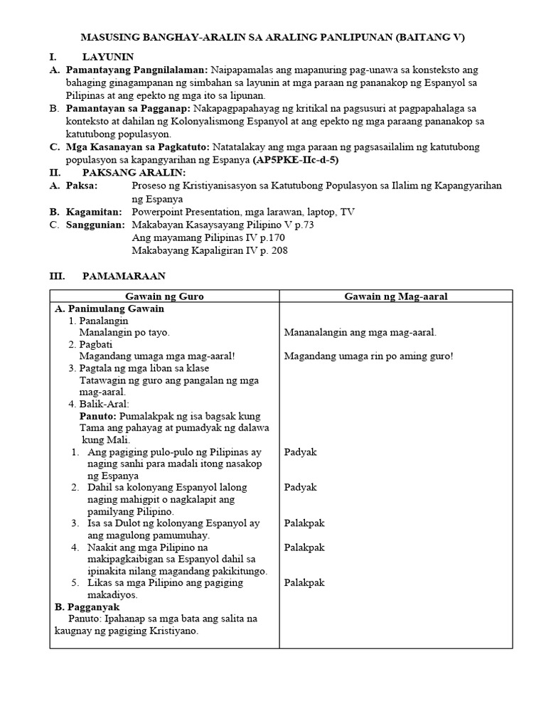 Masusing Banghay Ap5 | PDF