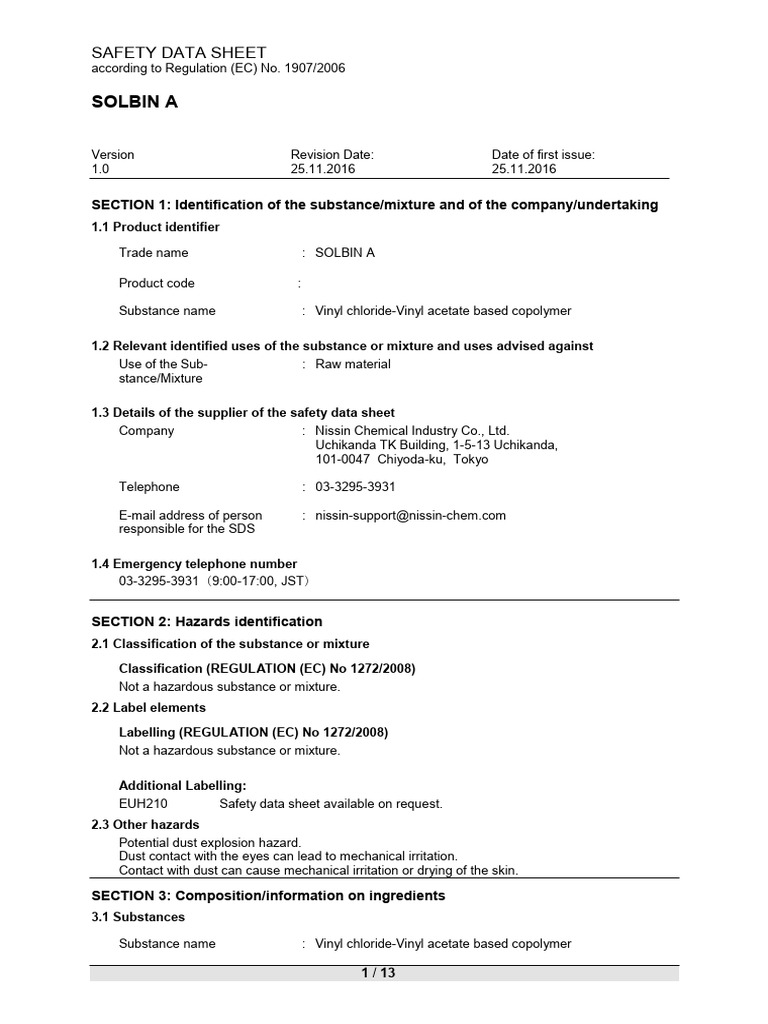 SDS Solbin A | PDF | Toxicity | Dangerous Goods
