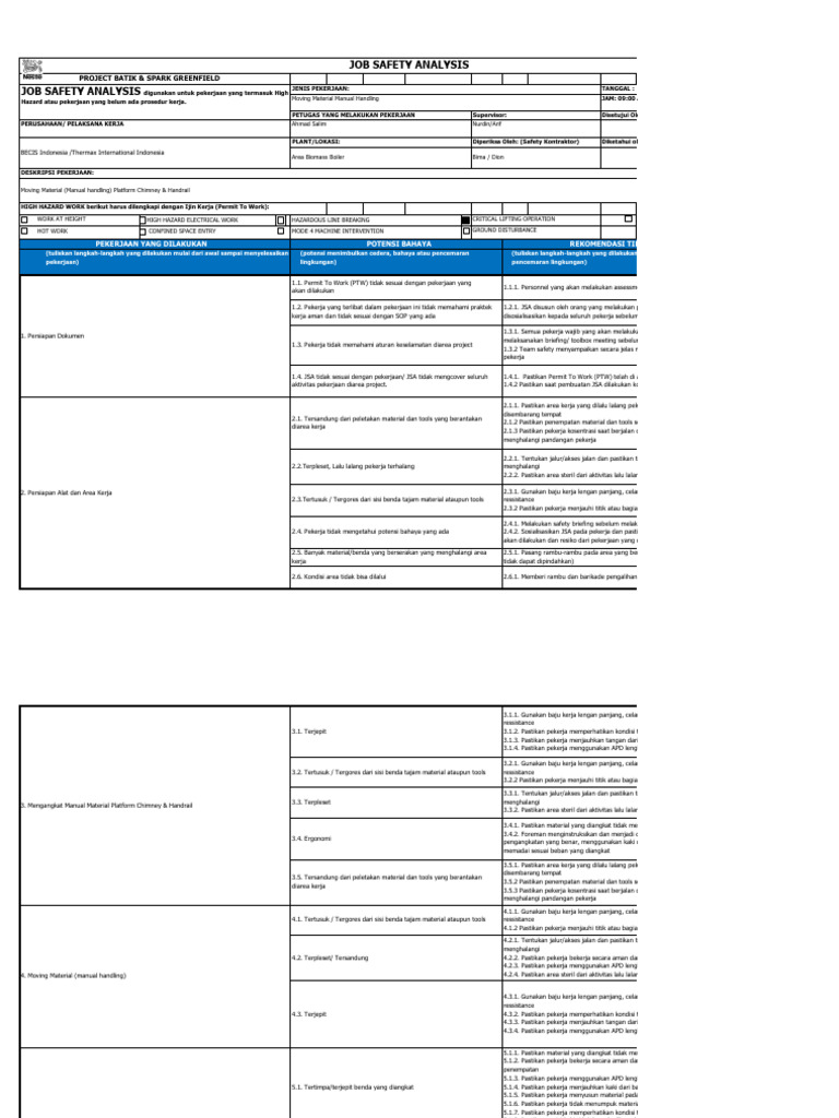 HSE-JSA-TII-CL-007 - Moving Material Manual Handling | PDF