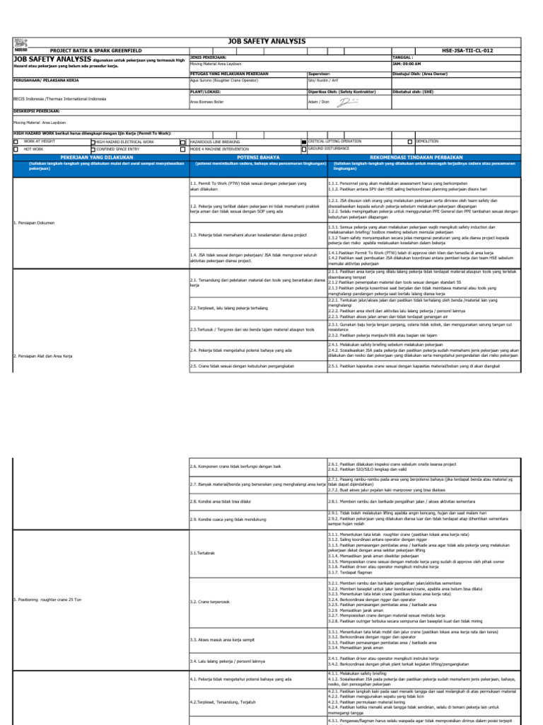 HSE-JSA-TII-CL-012 - Moving Material Area Laydown (Material Lebih Dari 1 Meter) | PDF
