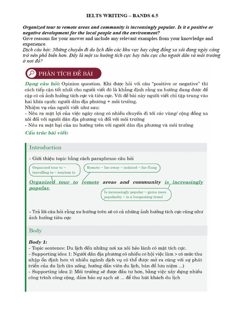 IELTS Writing Band 6.5 - Topic Tourism | PDF