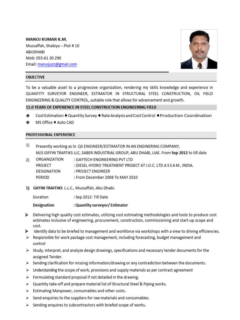 Quantity Surveyor Career Profile | PDF | Supply Chain | Engineering