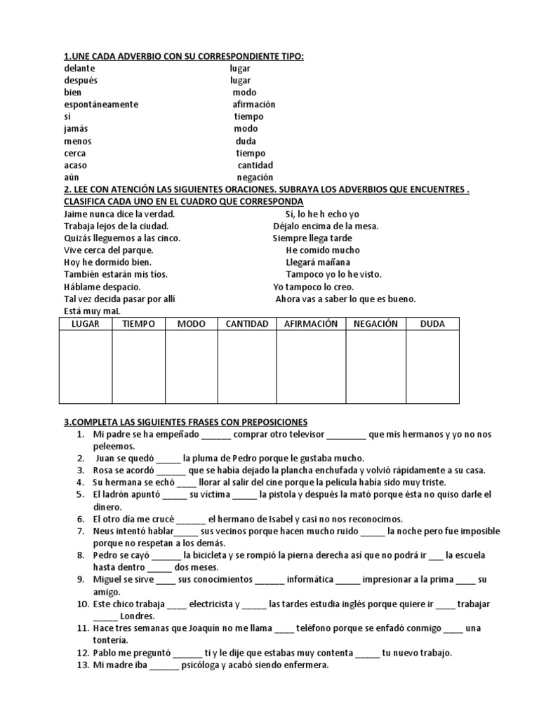 El Adverbio, Preposic, Conjunc | PDF | Adverbio | Vocabulario