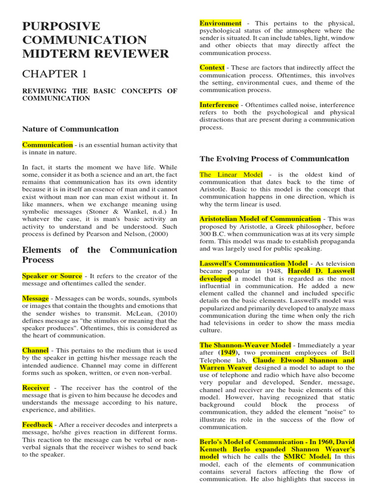 Purposive Communication Concepts Review | PDF | Communication ...