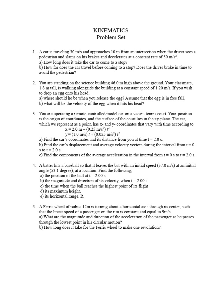 Kinematics Problem Set | PDF