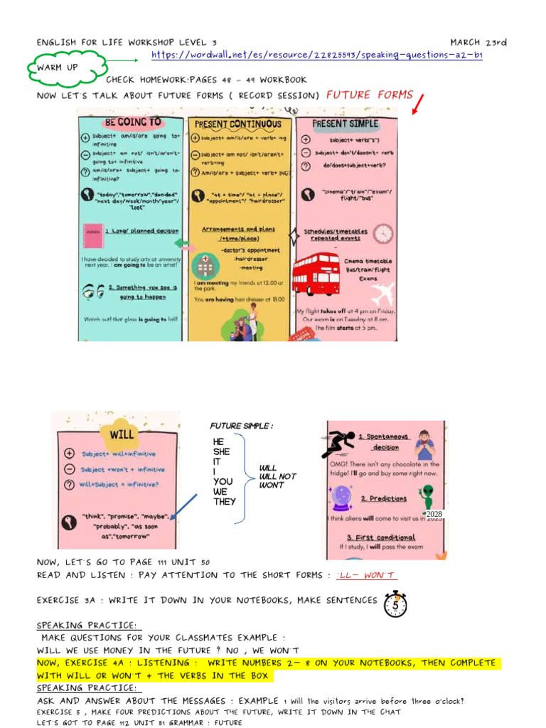 ENGLISH FOR LIFE WORKSHOP LEVEL 3 MARCH 23rd | PDF | Linguistics | Grammar