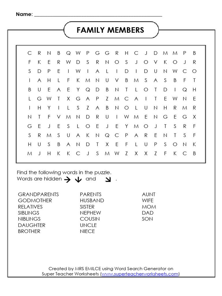 Family Members Word Search Worksheet | PDF | Family | Interpersonal ...