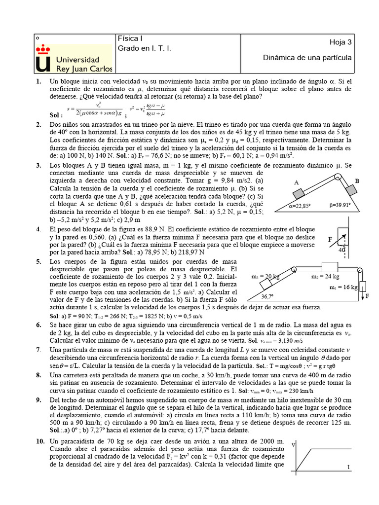 Hoja3 - Dinamica Particula - Iti | PDF | Fricción | Velocidad