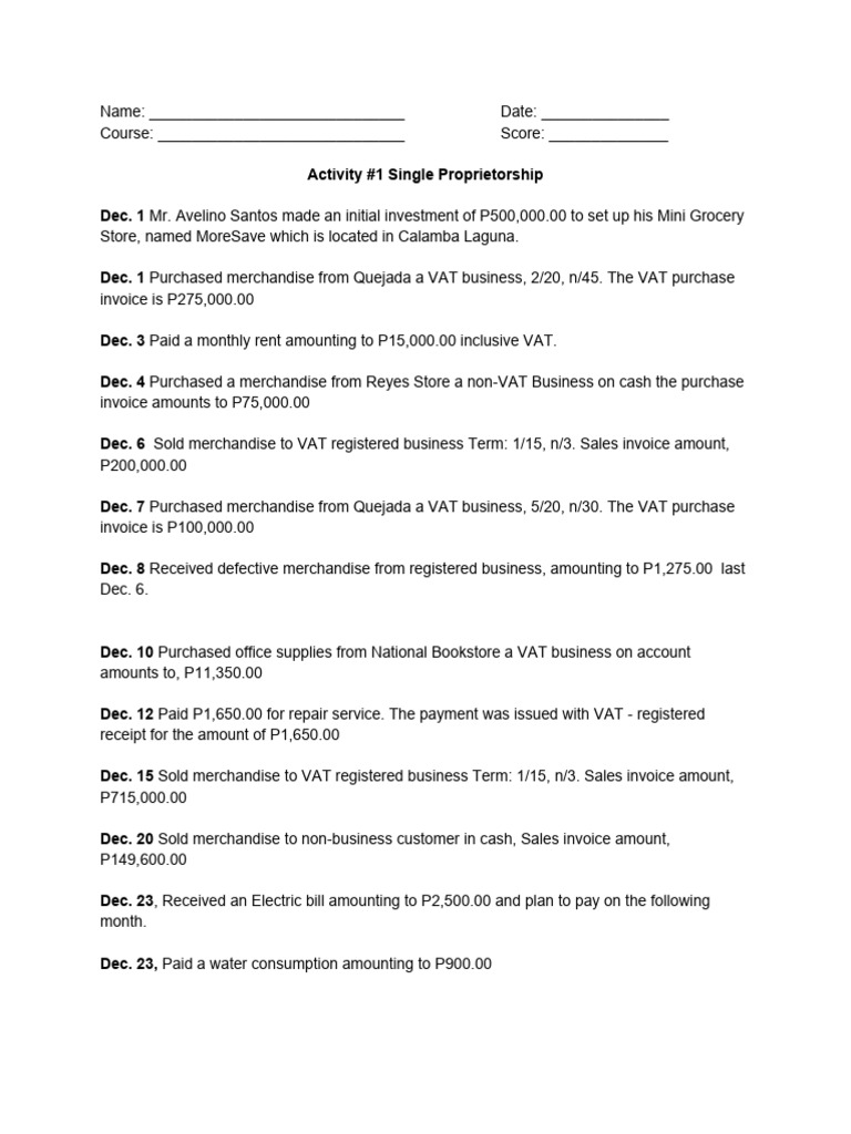 Accounting Activities for Business Entities | PDF | Value Added Tax ...