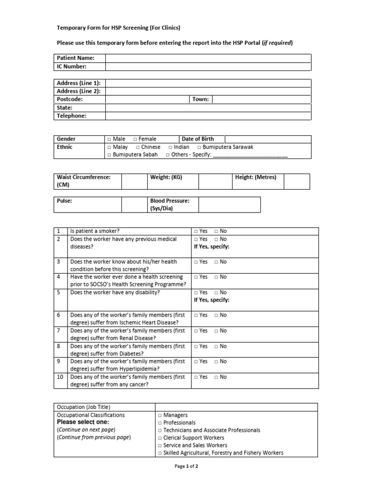 Borang Clinical Examination - HSP (PERKESO) | PDF | Medical Specialties ...