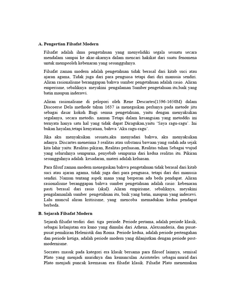 Filsafat Modern: Rasionalisme dan Empirisme | PDF