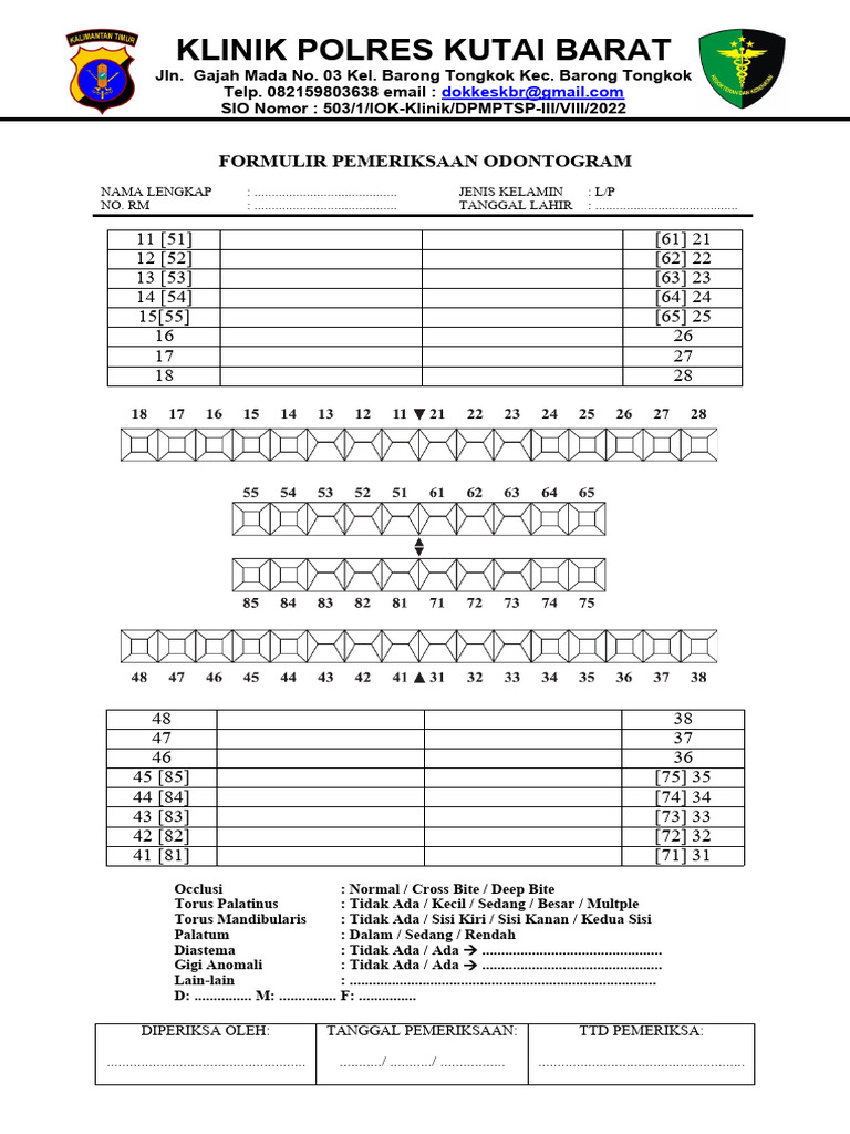 FORMULIR PEMERIKSAAN ODONTOGRAM | PDF