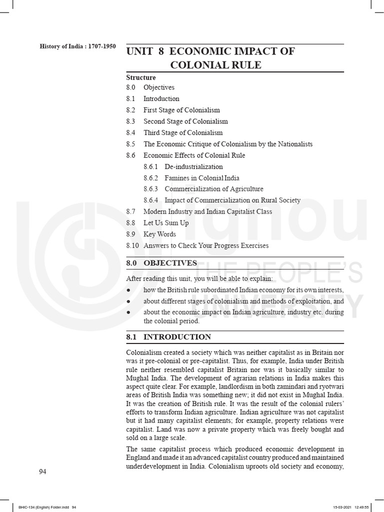 Economic impact of colonial rule in india_103519 | PDF | Monopoly ...