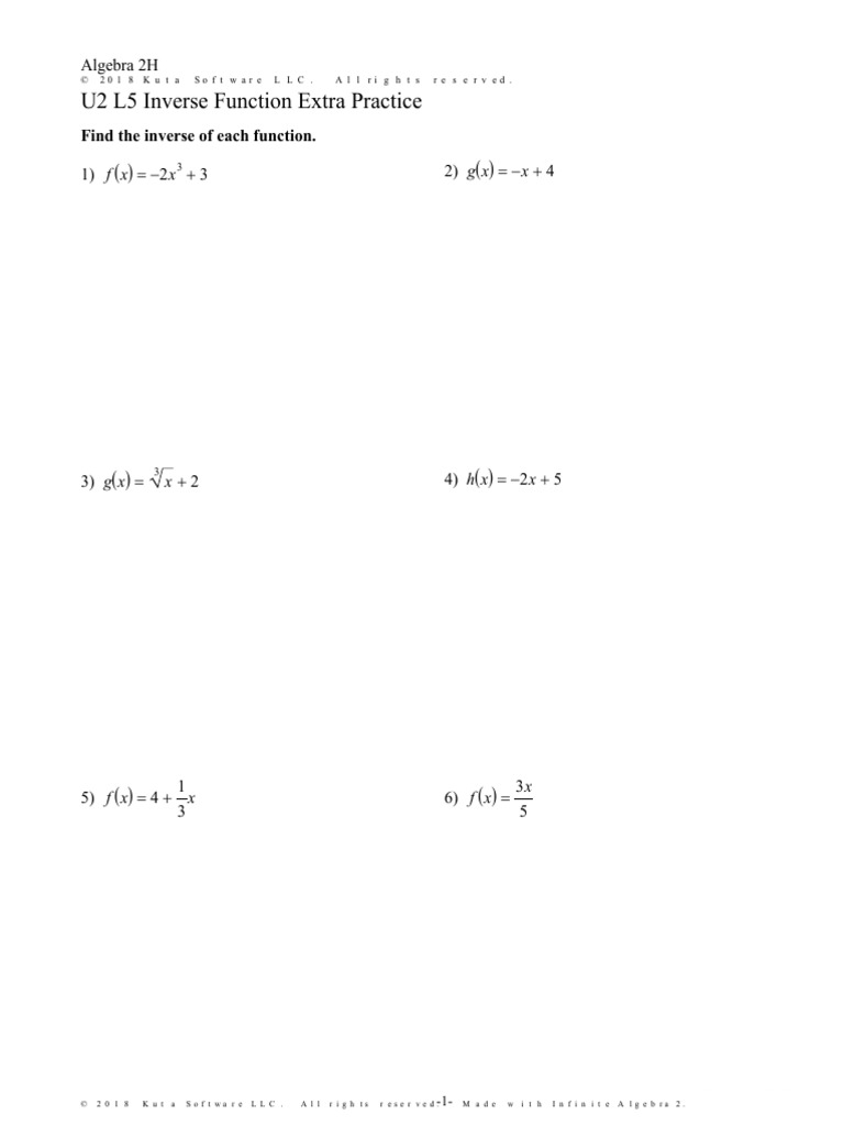 Inverse Function Extra Practice | PDF