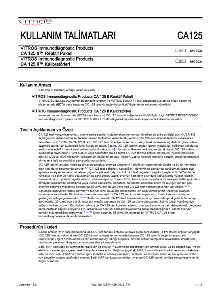CA 125 Vitros | PDF