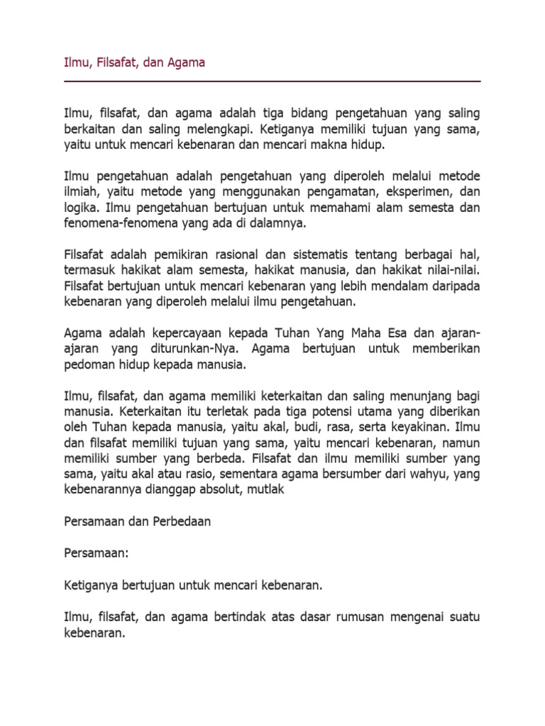 Ilmu, Filsafat, Dan Agama | PDF