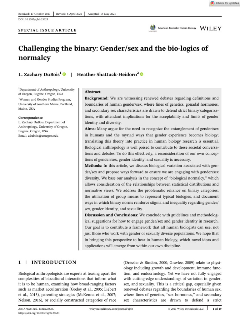Challenging The Binary Gender Sex and The Bio - Logics of Normalcy ...