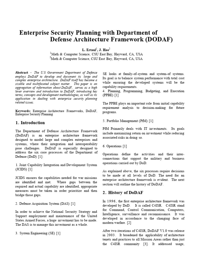 Enterprise Security Planning With Department of Defense Architecture ...