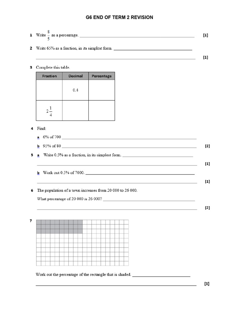 G6 End of Term 2 Revision (Maths) | PDF