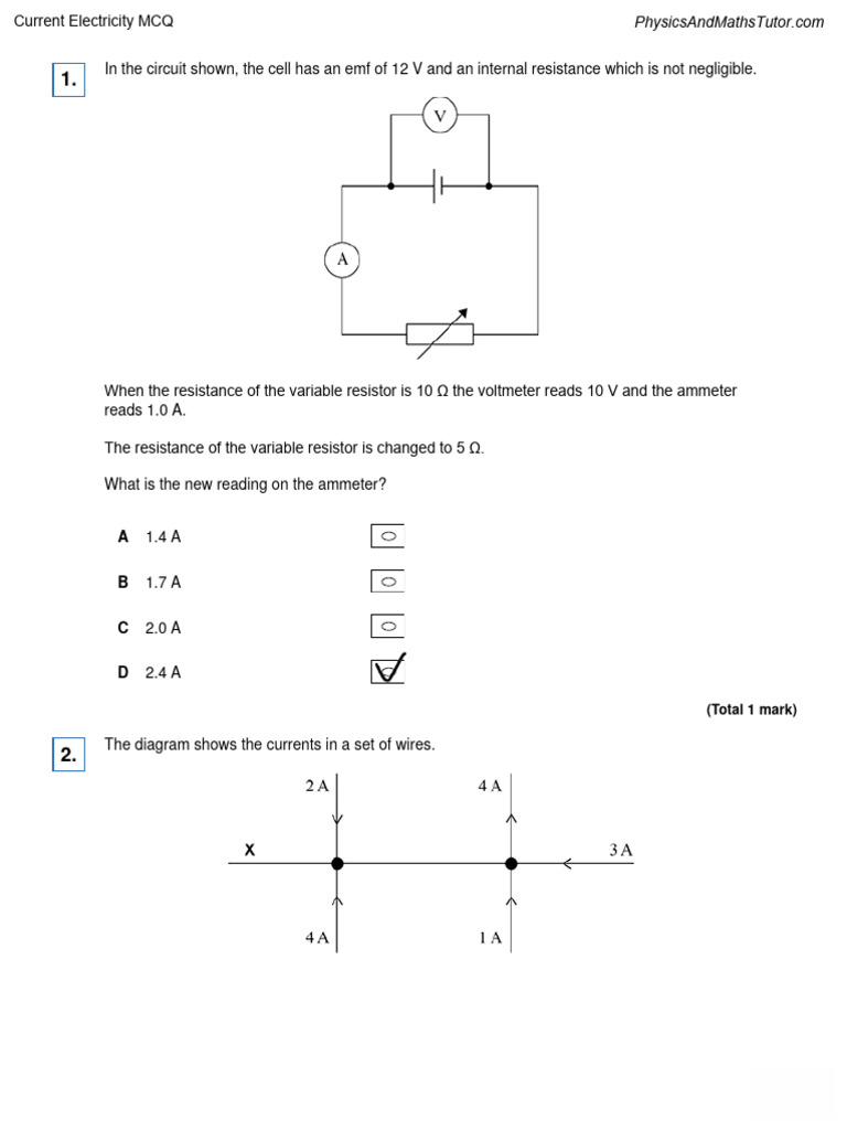 5.1. Current Electricity MCQ QP | PDF | Electrical Resistance And ...