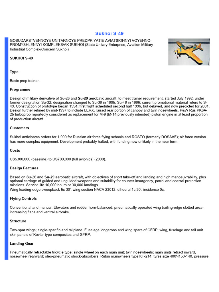 Sukhoi S - 49 | PDF | Landing Gear | Aerospace Engineering