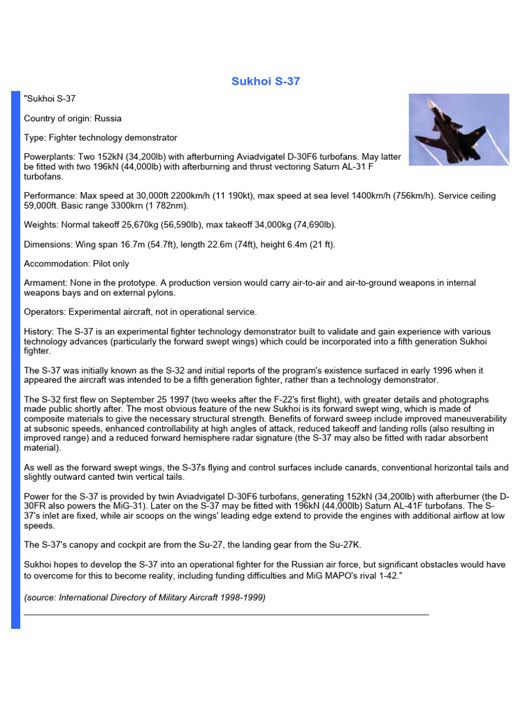 Sukhoi S 37 Pdf Fighter Aircraft Empennage