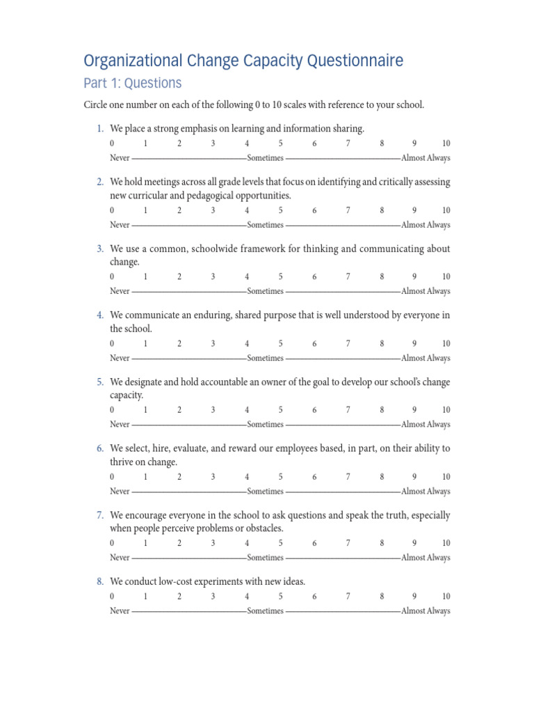 Organizational Change Capacity Questionnaire | PDF | Creativity ...