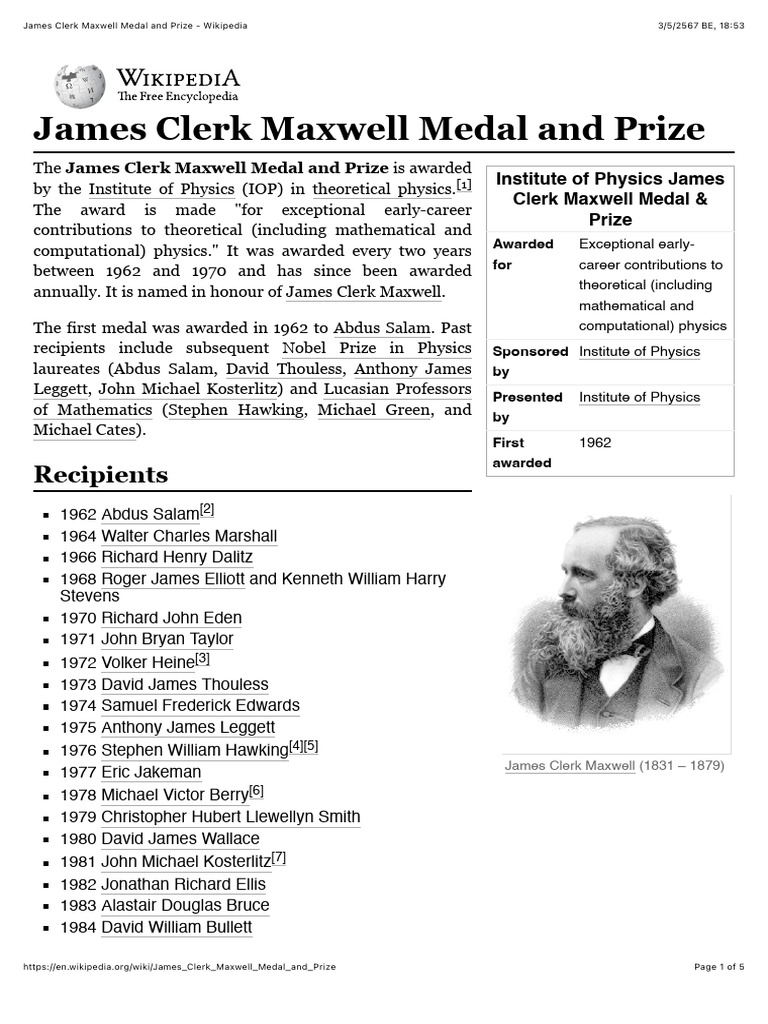 James Clerk Maxwell Medal and Prize | PDF | Quantum Mechanics | Applied ...