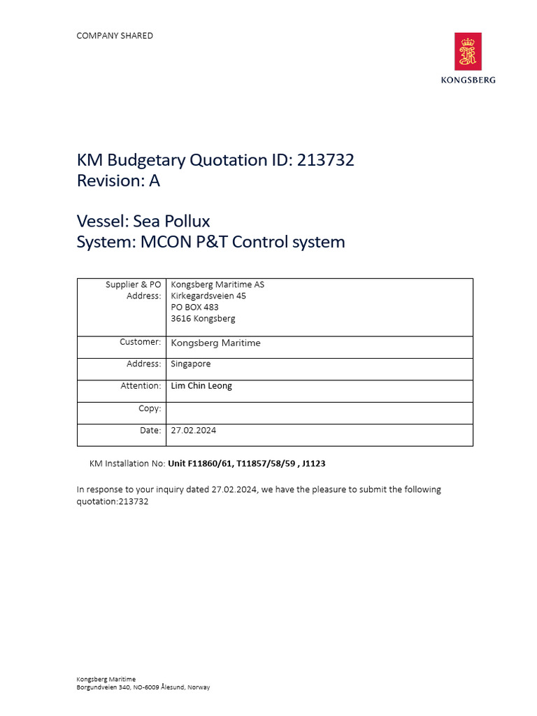 Quotation 213732 - Sea Pollux | PDF | Business