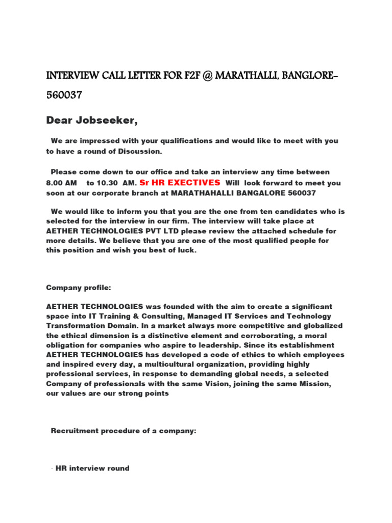 Interview Call Letter | Download Free PDF | Business