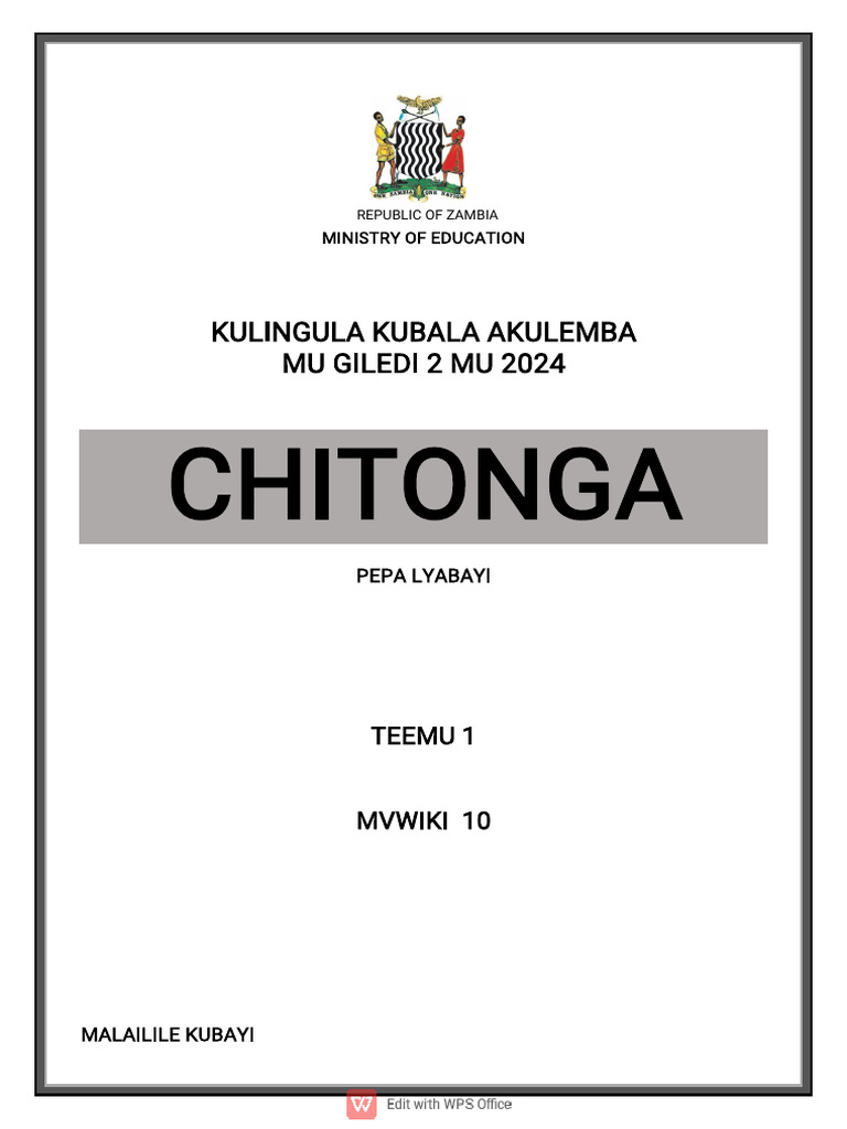 Giledi 2 Pepa Lyabayi Mvwiki 10 2024 Teemu 1 (Chitonga) | PDF