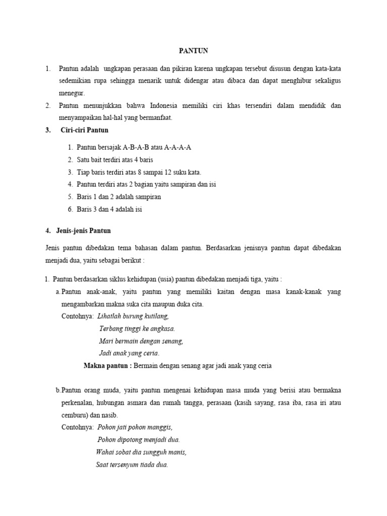 Jenis dan Ciri Pantun di Indonesia | PDF | Seni & Disiplin Bahasa ...