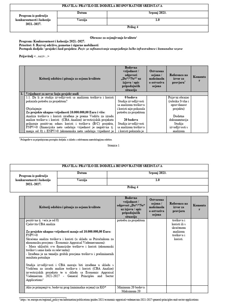 Prilog 2. Obrazac Za Ocjenjivanje Kvalitete - 19032024 | PDF