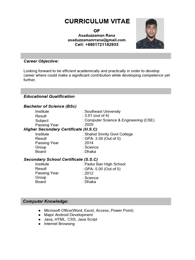 Curriculum Vitae: Career Objective | PDF