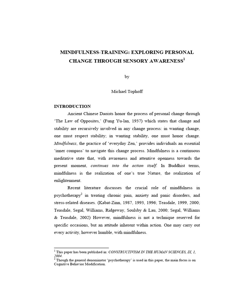 Mindfulness Training Through Sensory Awareness | PDF | Mindfulness ...
