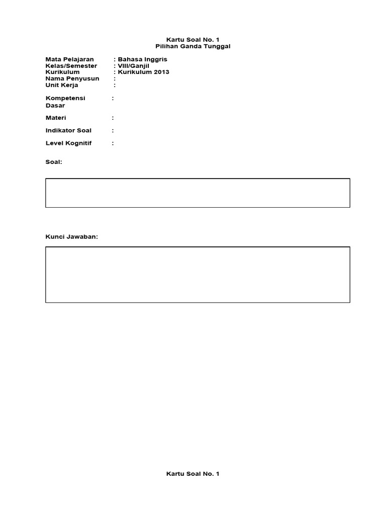 Blanko Dan Contoh Kartu Soal KURTILAS | PDF