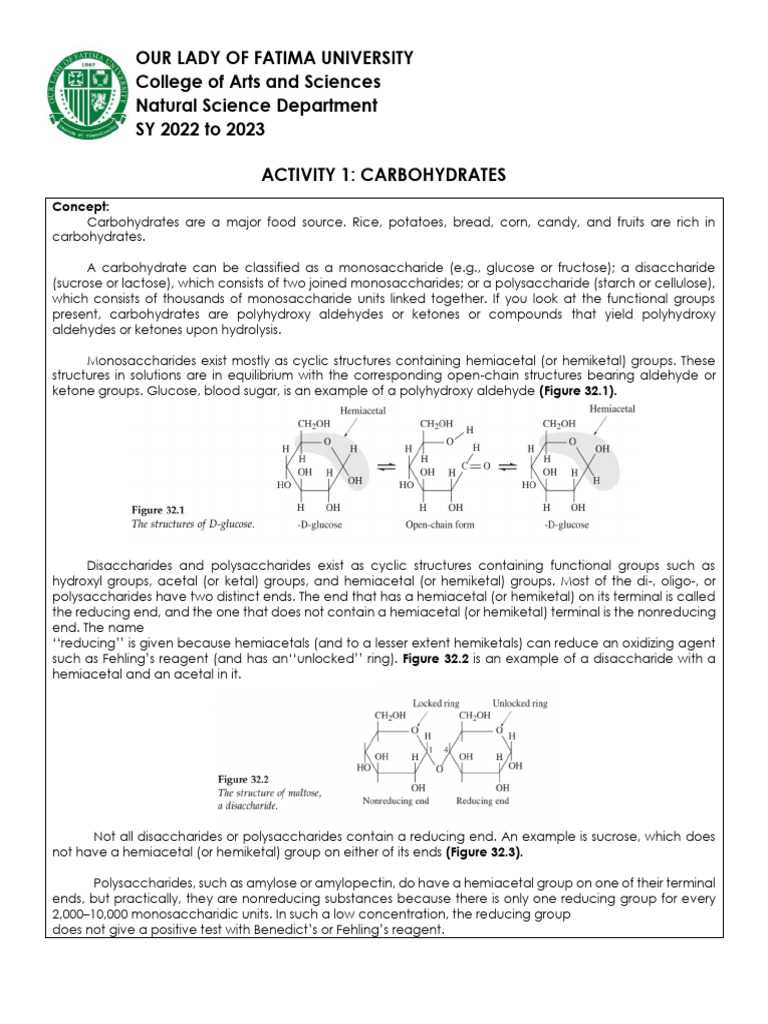 Biochem Lab Activity 1 Carbohydrates | PDF | Carbohydrates | Hydrolysis