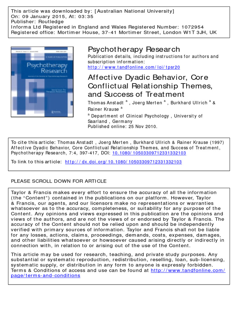 Affective Dyadic Behavior, Core Conflictual Relationship Themes, and ...
