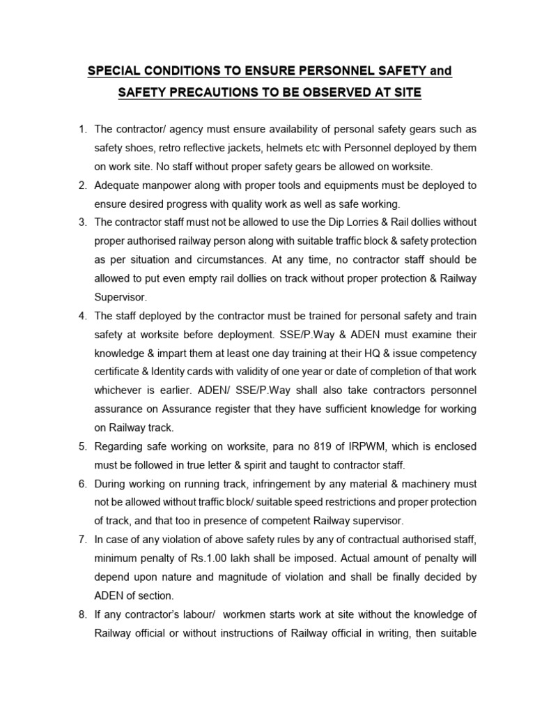 Special Condition of P Way Contracts | Download Free PDF | Rail Transport
